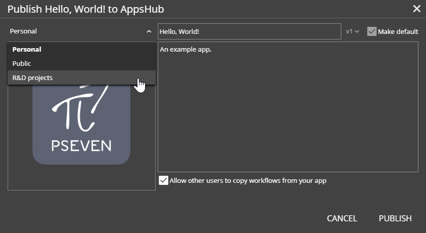 Publishing the workflow as an app - pSeven Enterprise Help